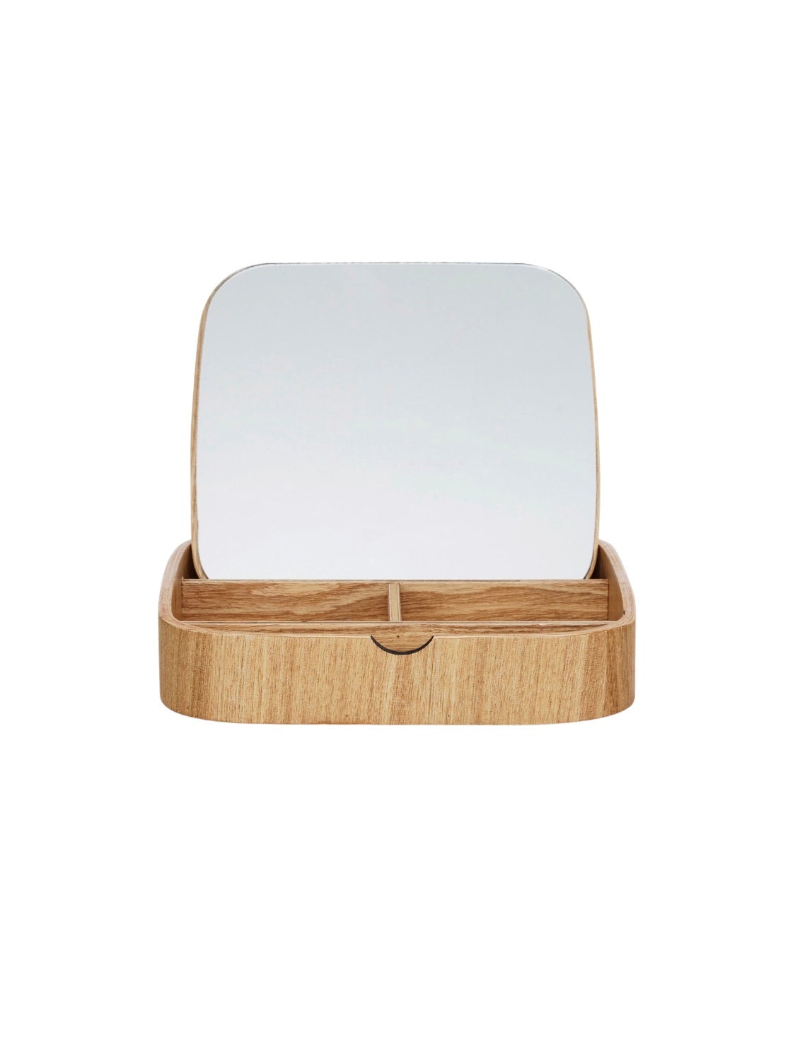 Square Oak Wood Box w/ 4 Sections & Mirrored Lid | Natural | W | R Home ...